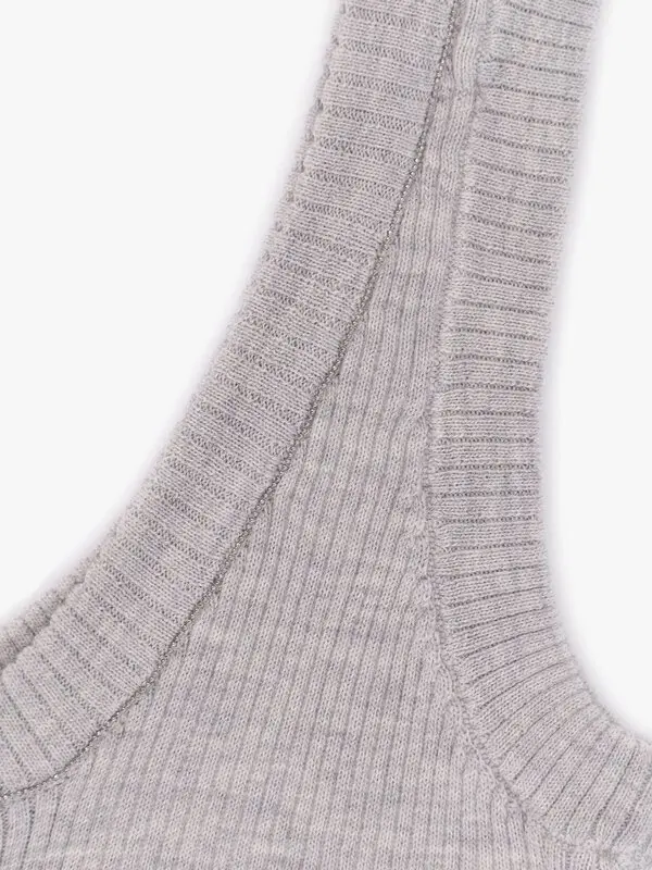 Brunello Cucinelli Ribbed Cashmere And Wool Tank Top With Monili Detail - Grey