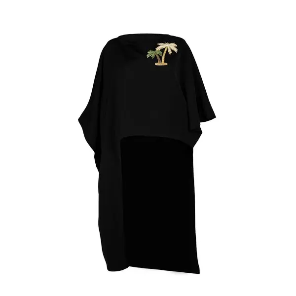 LAINES LONDON Asymmetric Cape Blouse With Embellished Palm Tree