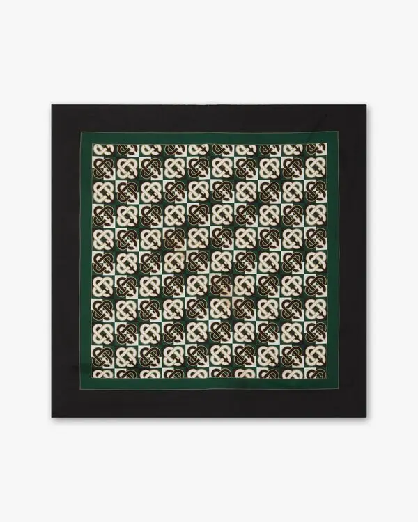 Casablanca Green & Navy Check Monogram Medium Silk Scarf By - Multicolor