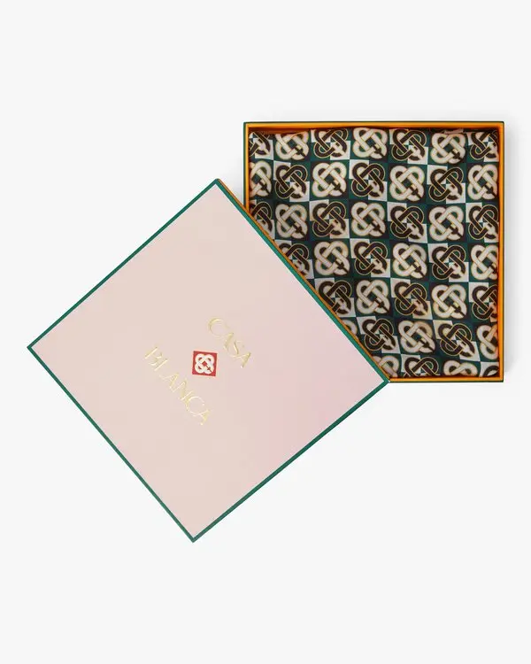 Casablanca Green & Navy Check Monogram Medium Silk Scarf By