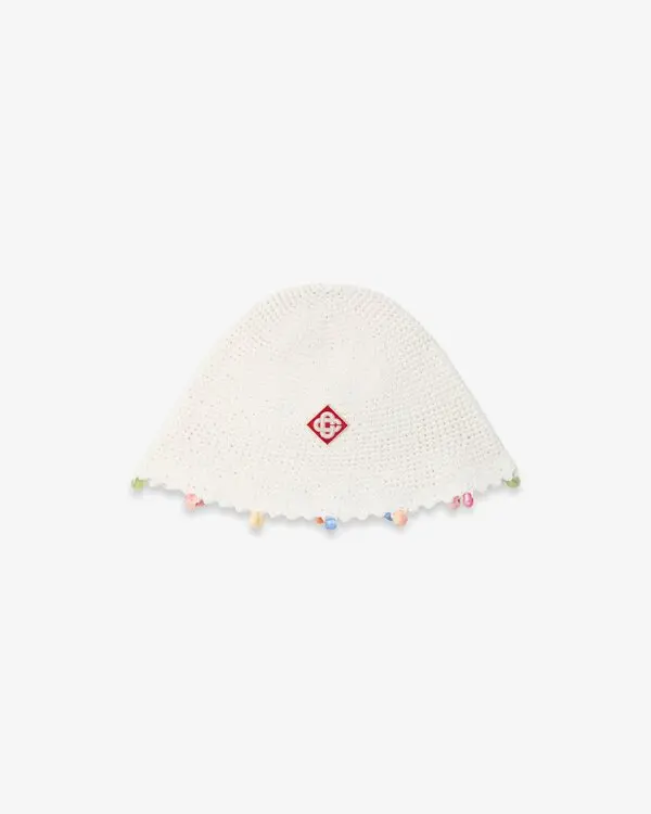 Casablanca White Beaded Crochet Hat - Multicolor