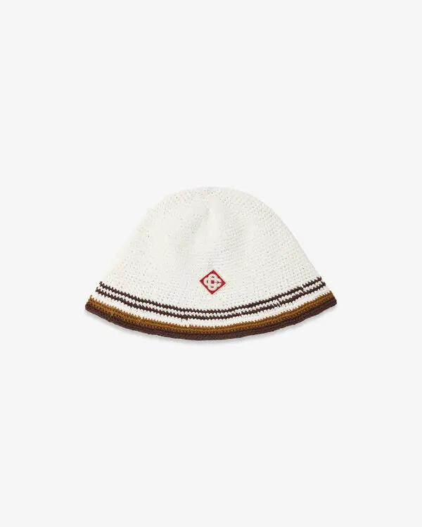 Casablanca White & Brown Stripe Crochet Hat - Multicolor