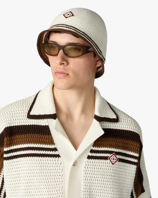 Casablanca White & Brown Stripe Crochet Hat
