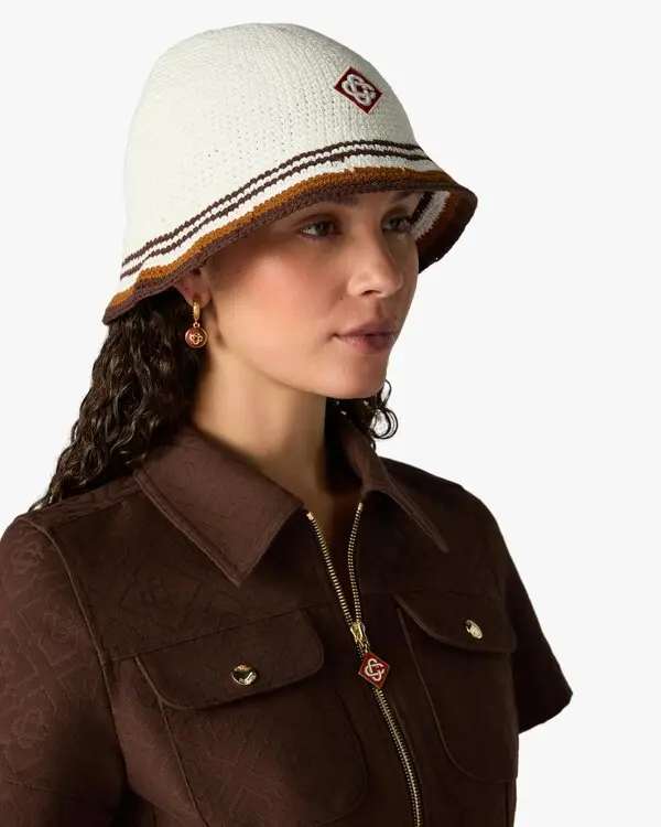 Casablanca White & Brown Stripe Crochet Hat