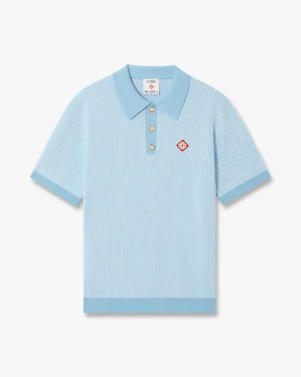 Casablanca Pinstripe Short Sleeve Knit Polo Shirt