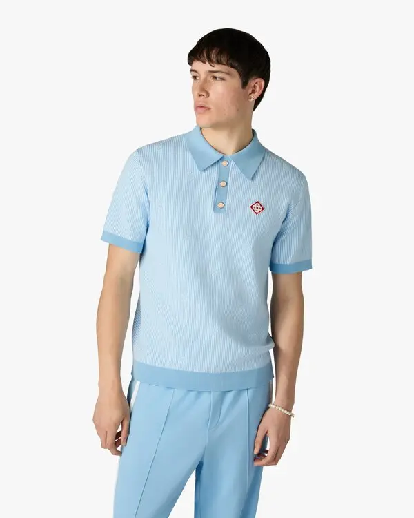 Casablanca Pinstripe Short Sleeve Knit Polo Shirt
