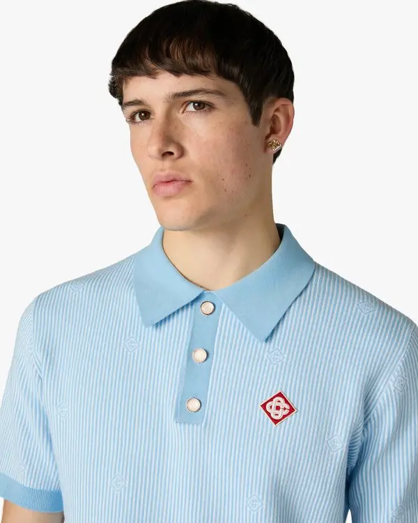 Casablanca Pinstripe Short Sleeve Knit Polo Shirt