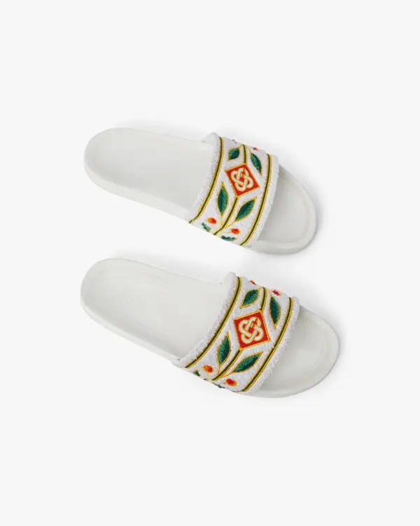 Casablanca Embroidered Terry Slides - White