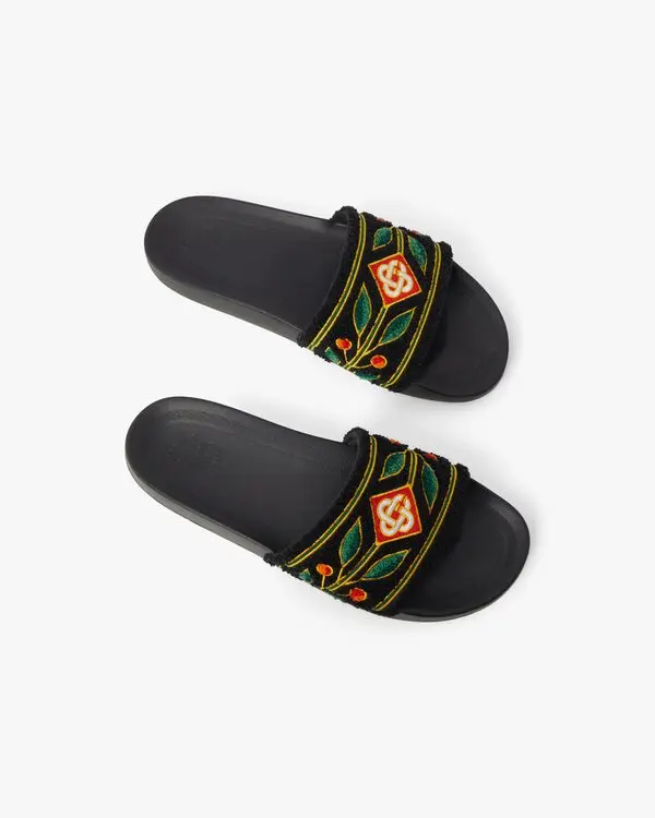 Casablanca Embroidered Terry Slides - Black