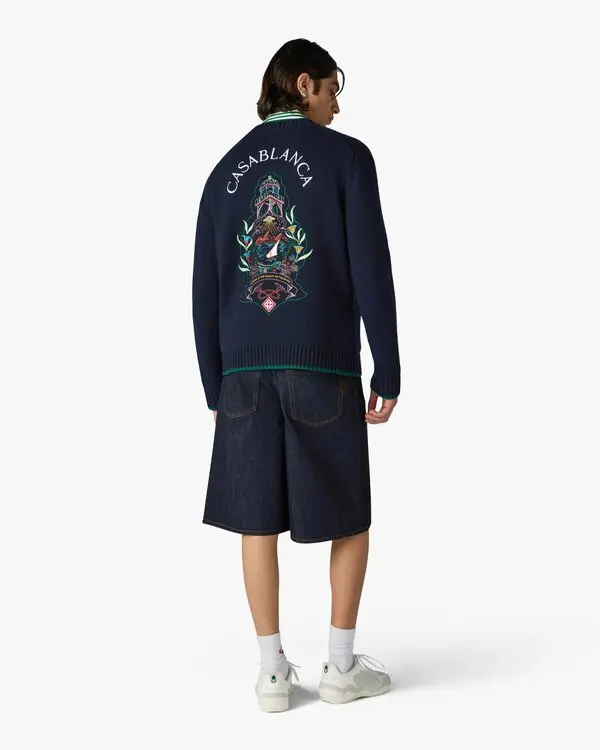 Casablanca Wool Emblem Embroidered Cardigan