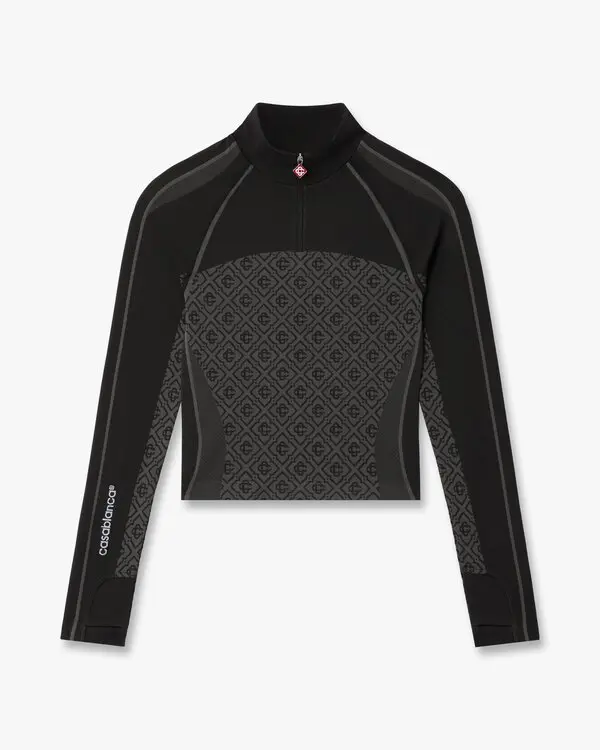 Casablanca Grey Seamless Monogram Half Zip Long Sleeve Top - Multicolor
