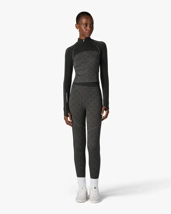Casablanca Grey Seamless Monogram Half Zip Long Sleeve Top - Multicolor