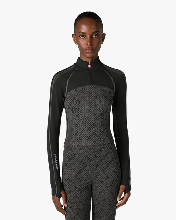 Casablanca Grey Seamless Monogram Half Zip Long Sleeve Top - Multicolor