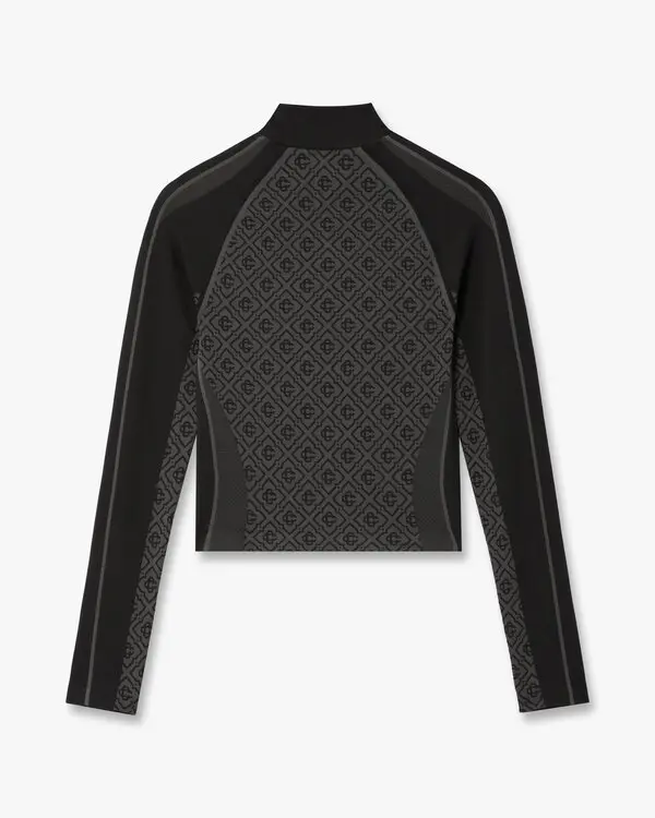 Casablanca Grey Seamless Monogram Half Zip Long Sleeve Top - Multicolor