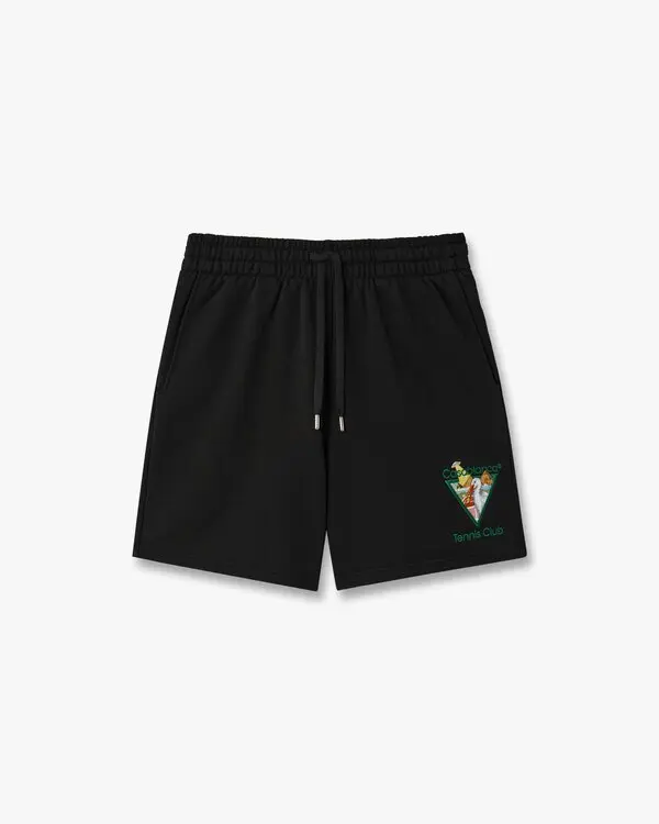 Casablanca Tennis Club Embroidered Sweatshorts - Black