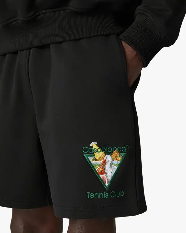 Casablanca Tennis Club Embroidered Sweatshorts - Black