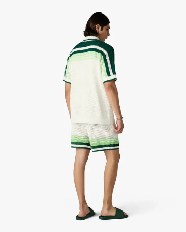 Casablanca White Tennis Stripe Crochet Short Sleeve Shirt - Green