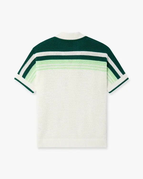 Casablanca White Tennis Stripe Crochet Short Sleeve Shirt - Green