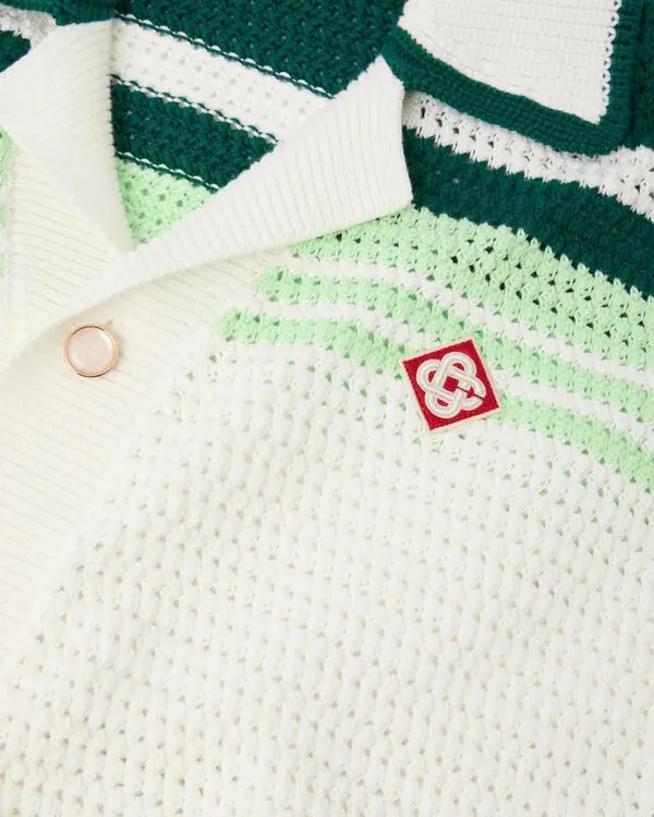 Casablanca White Tennis Stripe Crochet Short Sleeve Shirt - Green