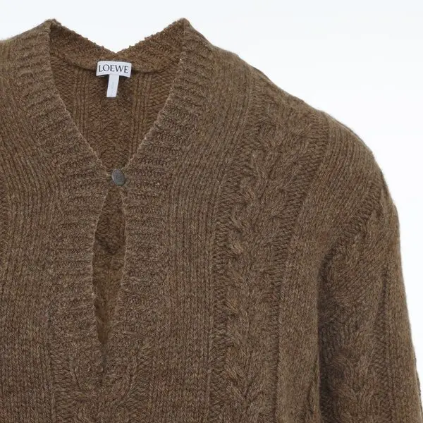 Loewe Wool Cable-knit V-neck Sweater With Cut-out Detail - Brown