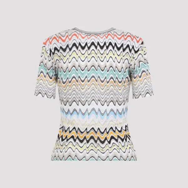 Missoni Short Sleeve V-neck Knit Top With Button Placket