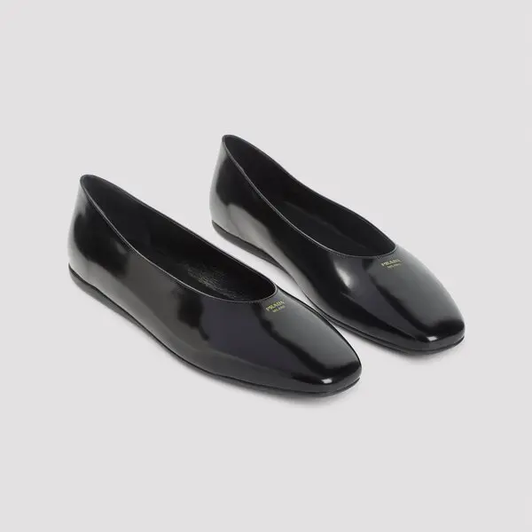 Prada Brushed Leather Ballerina Flats - Black