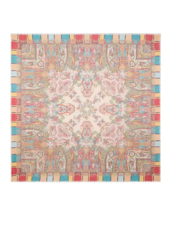Etro Modal Blend Scarf With Paisley Foliage Pattern - Multicolor