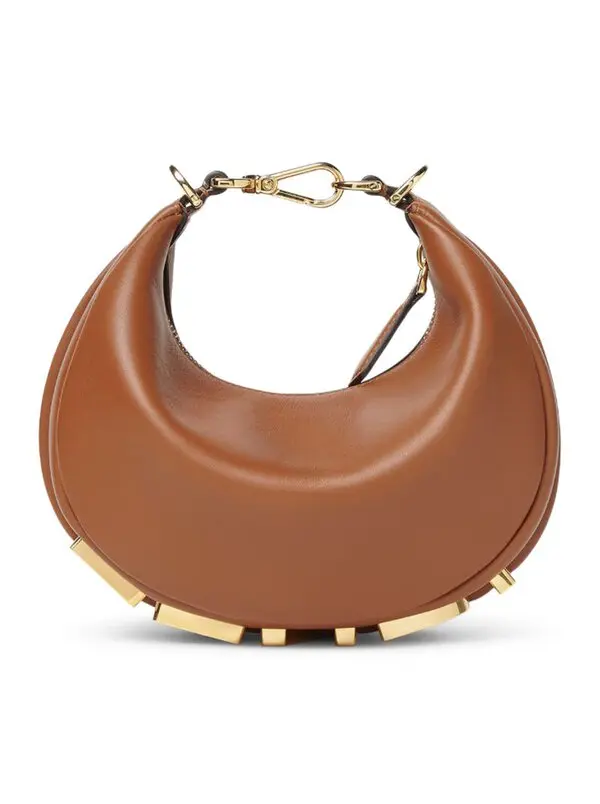 Fendi Mini Hobo Bag In Leather With Vintage Gold Metal Lettering - Multicolor