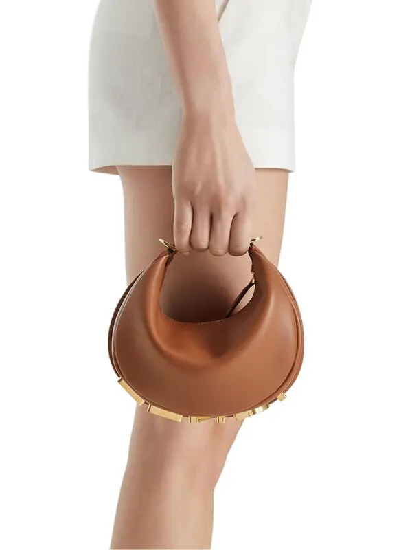 Fendi Mini Hobo Bag In Leather With Vintage Gold Metal Lettering - Multicolor