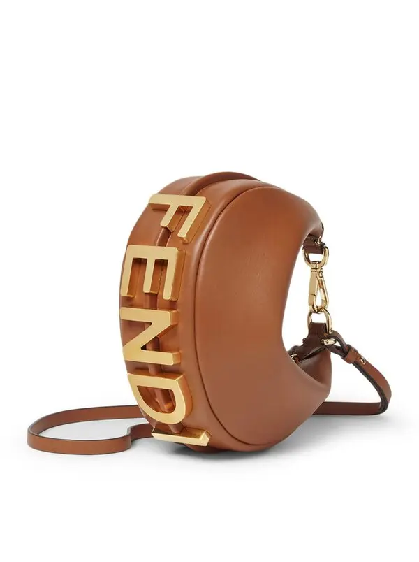 Fendi Mini Hobo Bag In Leather With Vintage Gold Metal Lettering - Multicolor