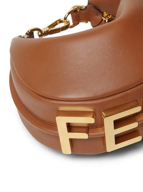 Fendi Mini Hobo Bag In Leather With Vintage Gold Metal Lettering - Multicolor