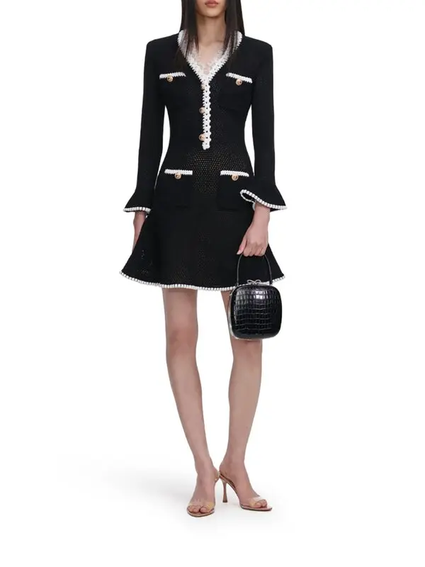SELF-PORTRAIT Lace Trim Knit Mini Dress