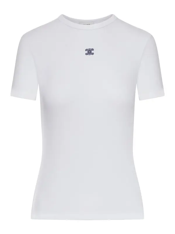 Celine Slim Fit Cotton T-shirt With Embroidered Triomphe Logo - Multicolor