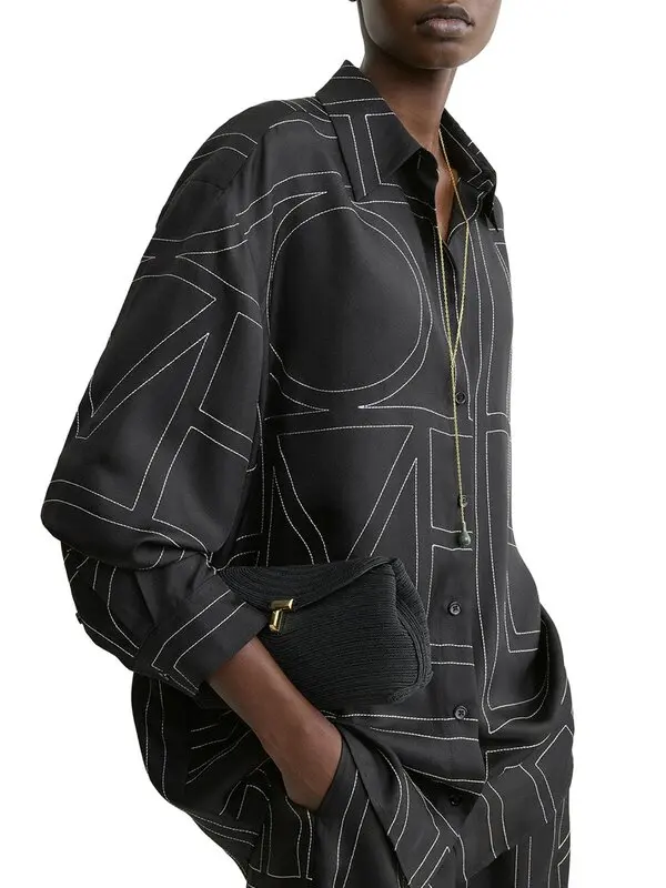 TOTEME Silk Shirt With Monogram Embroidery - Black