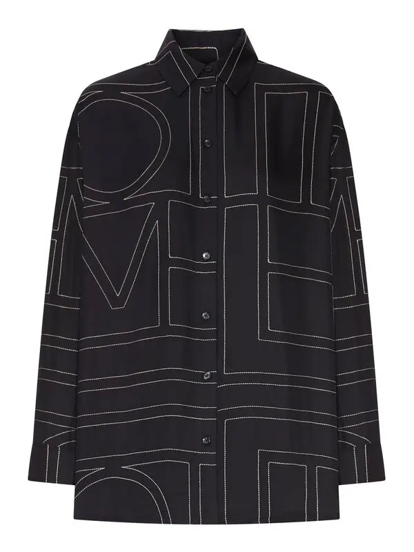TOTEME Silk Shirt With Monogram Embroidery - Black