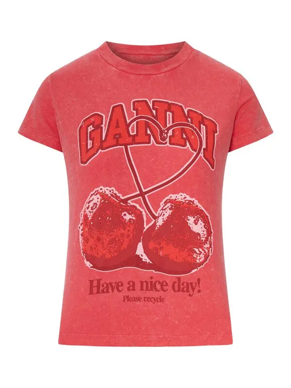GANNI Jersey T-shirt With Graphic Print - Red