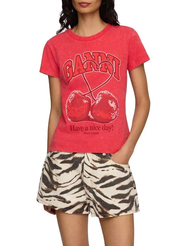 GANNI Jersey T-shirt With Graphic Print - Red