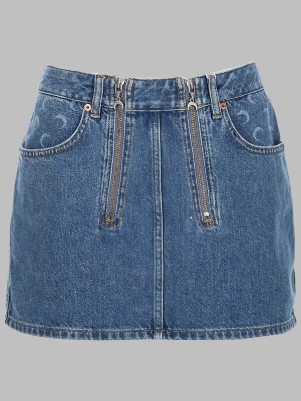 MARINE SERRE Denim Mini Skirt With Zip Detail - Blue