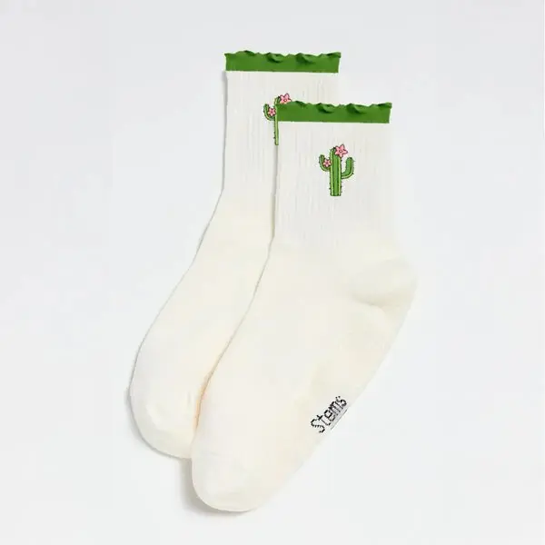 STEMS Crew Socks With Motif - Cactus