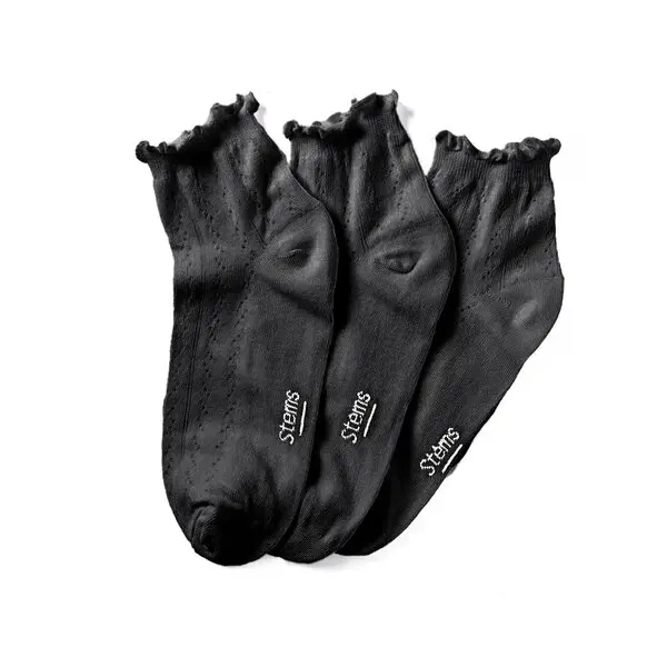 STEMS 3-pack Pointelle Mid Crew Socks - Black