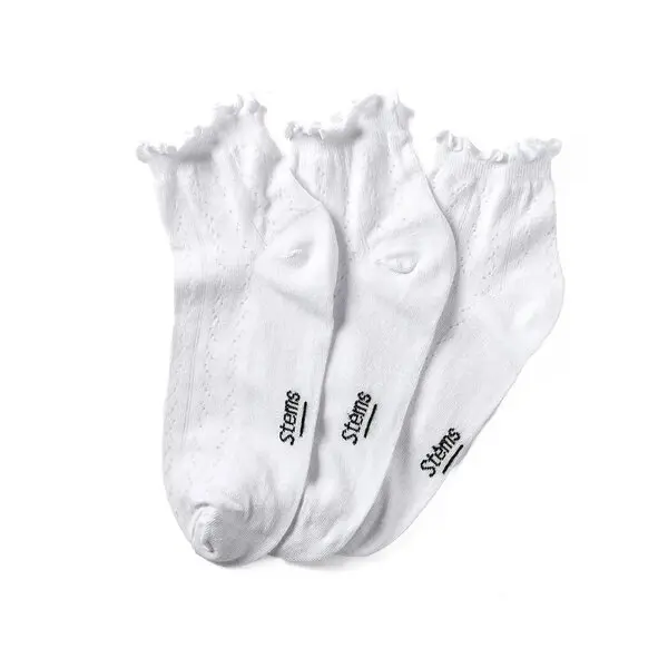 STEMS 3-pack Pointelle Mid Crew Socks - White