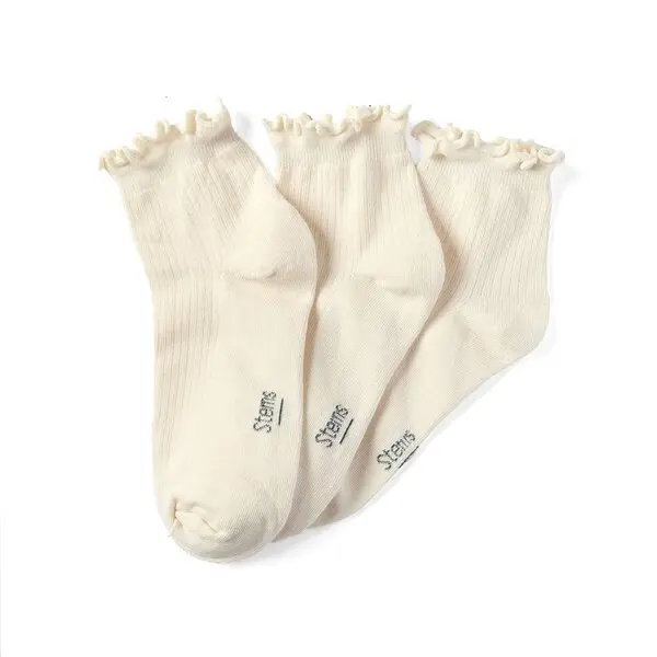 STEMS 3-pack Everyday Ruffle Ankle Socks - Cream