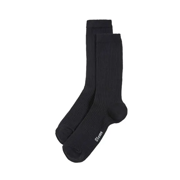 STEMS Cotton Cashmere Ribbed Socks - Black