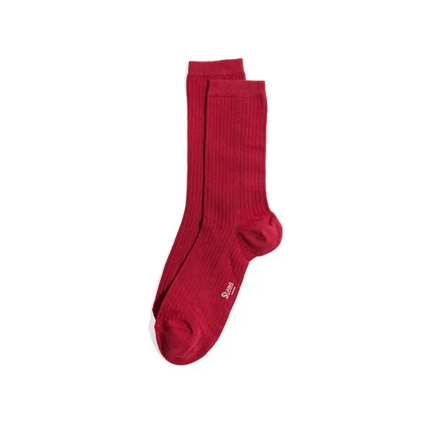 STEMS Cotton Cashmere Ribbed Socks - Red