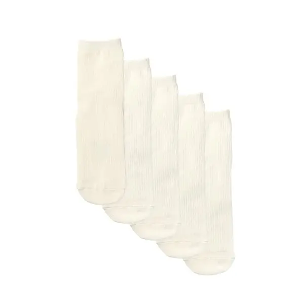 STEMS 5-pack Ribbed Cotton Blend Ankle Socks - Cream