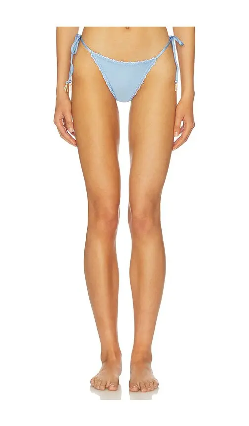 CAPITTANA Bikini Bottom With Side Ties And Beading - Blue