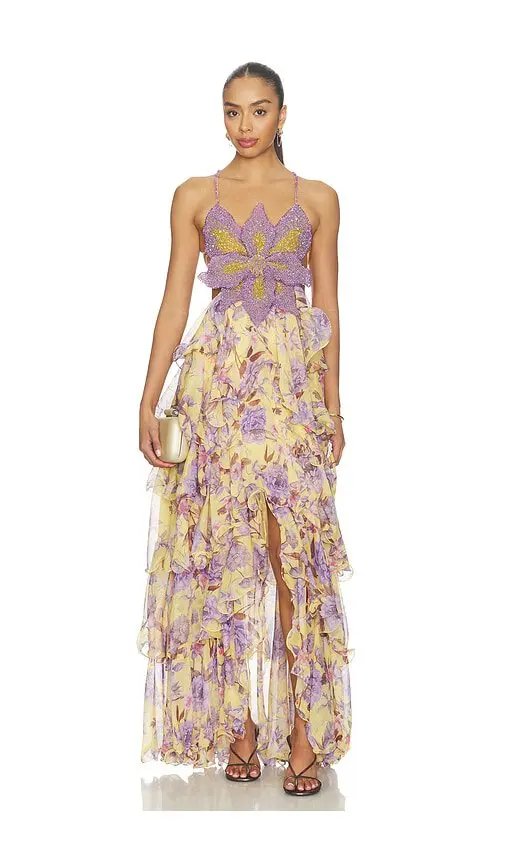 PatBO Peony Butterfly Maxi Dress - Yellow