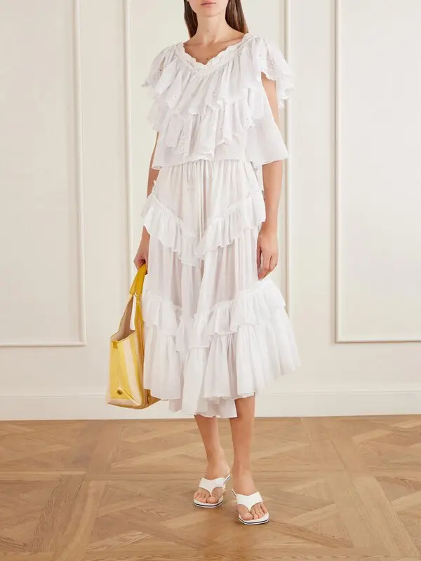 Chloé Tiered Ruffled Cotton-voile Midi Skirt