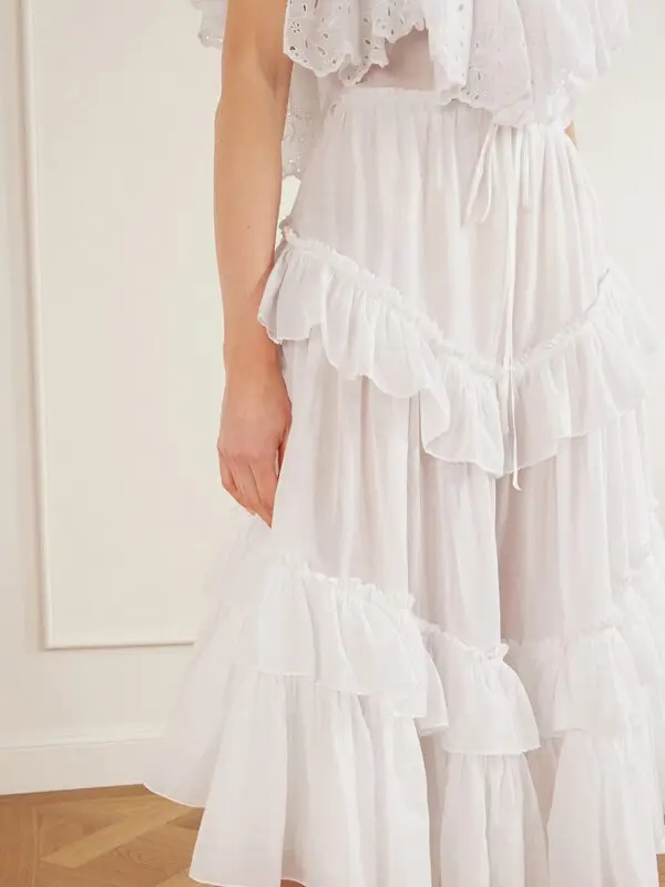 Chloé Tiered Ruffled Cotton-voile Midi Skirt