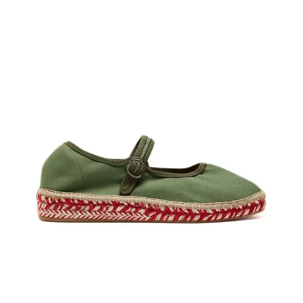 NAGUISA Peonia Espadrille Mary Jane With Contrasting Trim - Green